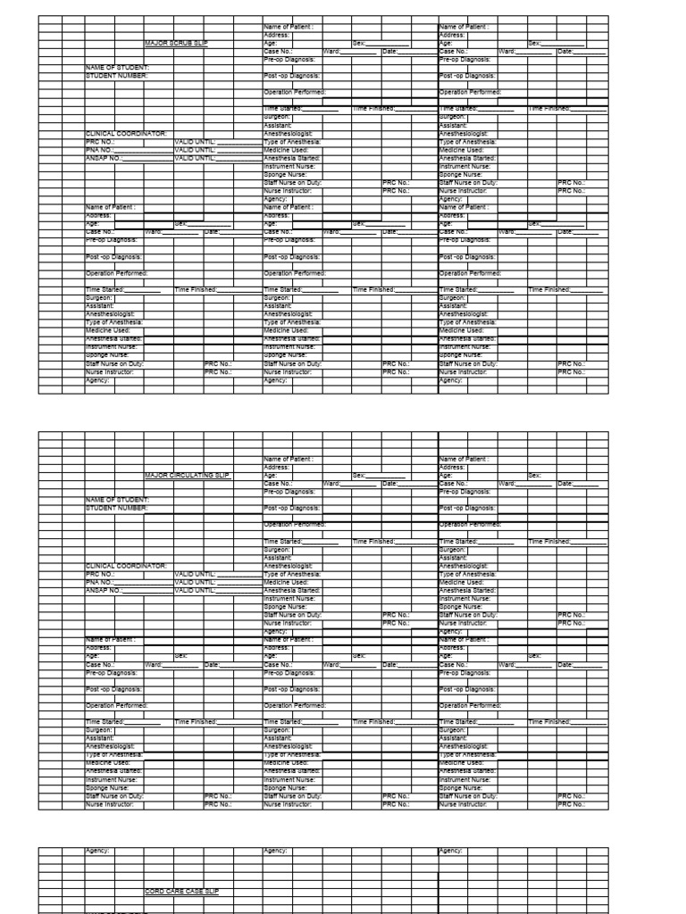 Case Slip | PDF | Anesthesia | Surgeon