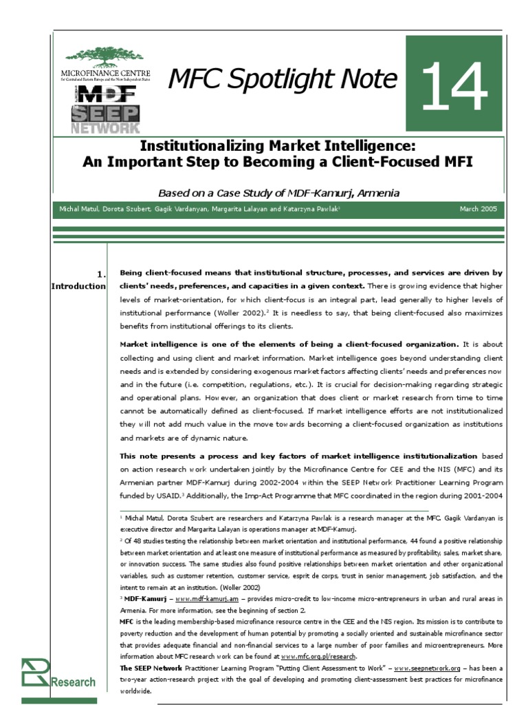 MFC Spotlight Note: Institutionalizing Market Intelligence: An Important Step To Becoming A ...