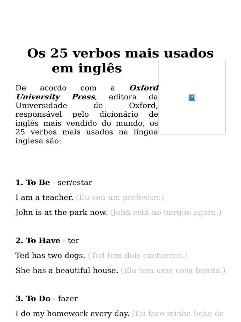 Módulo 01 Aula 12 Os 25 Verbos Mais Utilizados Em Inglês Pdf