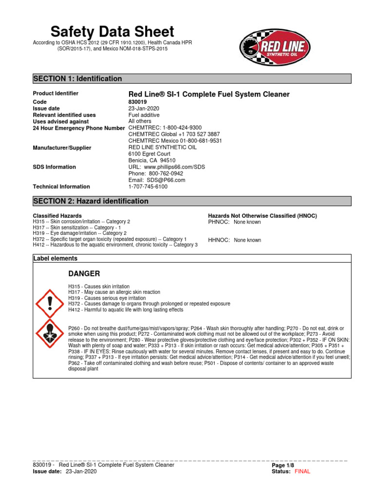 FS Fuel System Cleaner | PDF | Toxicity | Hazardous Waste