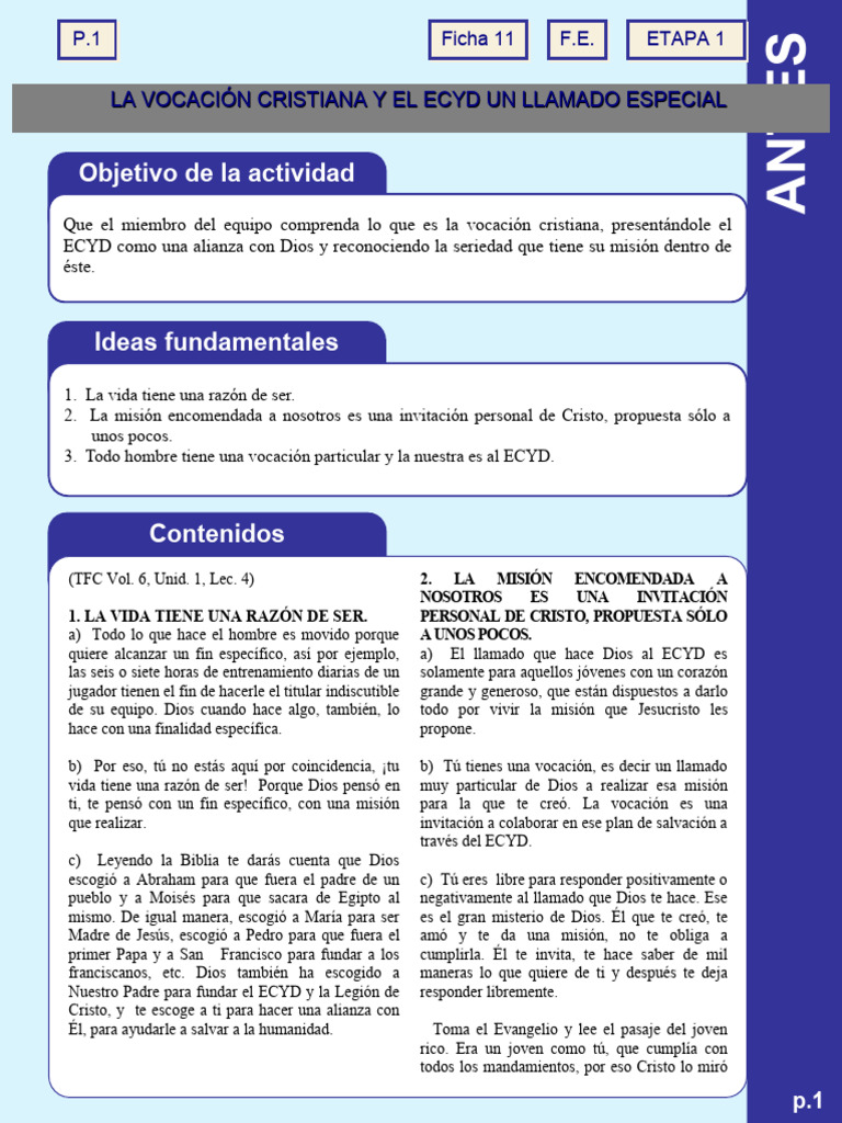 E1F11 LA VOCACIaN CRISTIANA | PDF | Cristo (título) | María, madre de Jesús