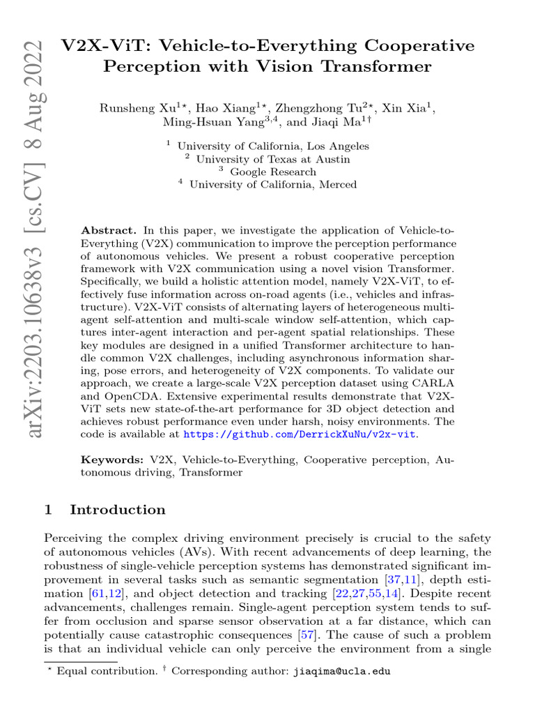 V2X-Vit: Vehicle-To-Everything Cooperative Perception With Vision ...