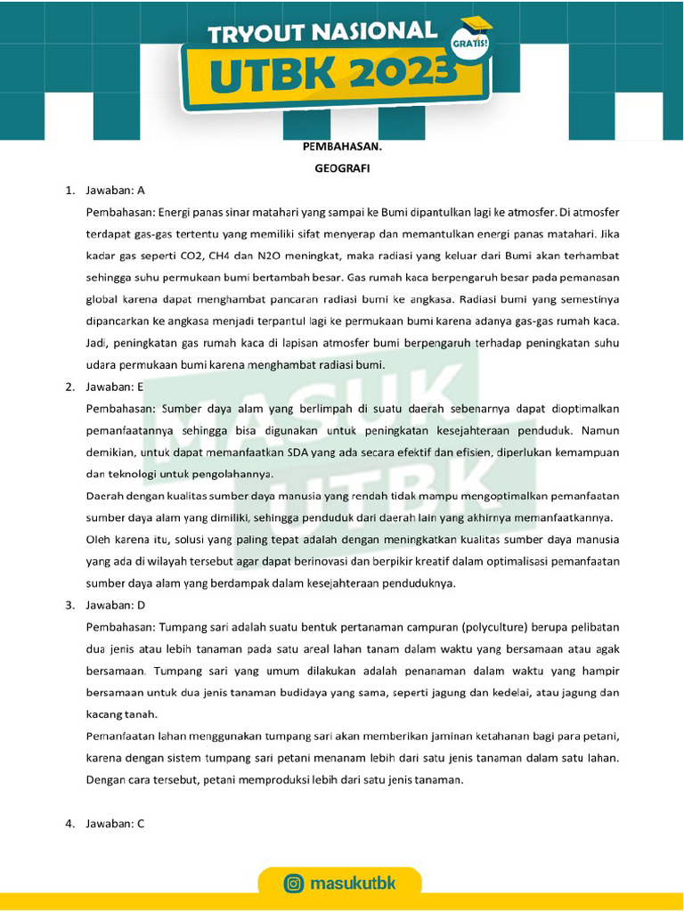 Soal Dan Pembahasan Tryout Nasional UTBK 2023 (Bagian Soshum) - 20-39 | PDF