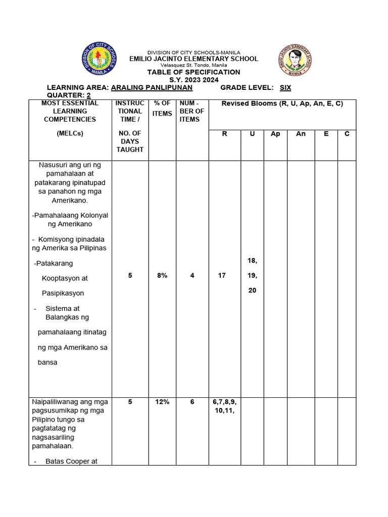 AP6 - Q2 - TOS - 2023-2024 With Key | PDF