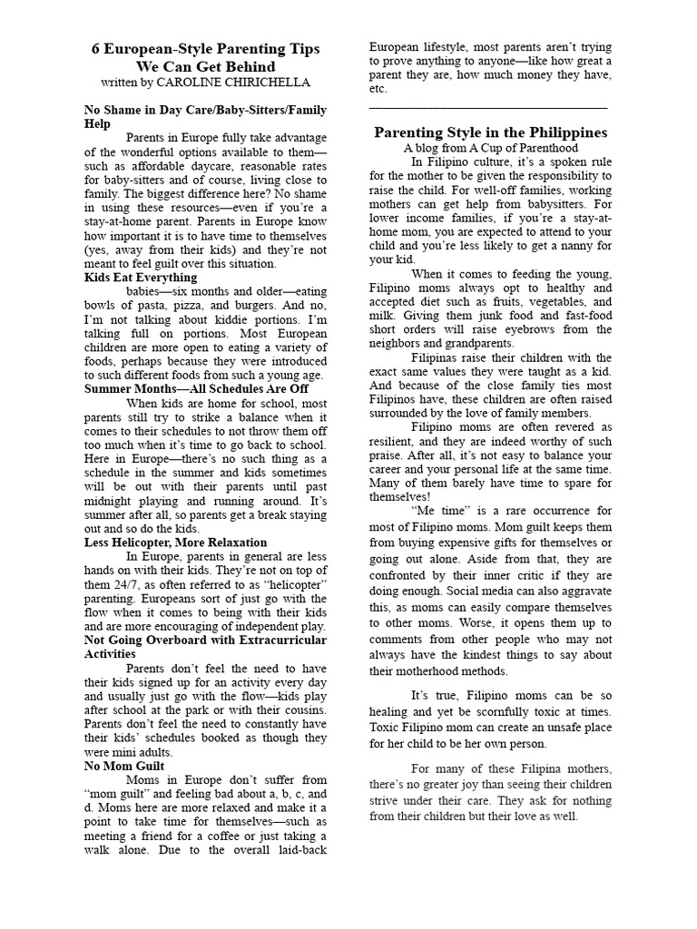 European and Filipino Motherhood | PDF | Mother | Child Care