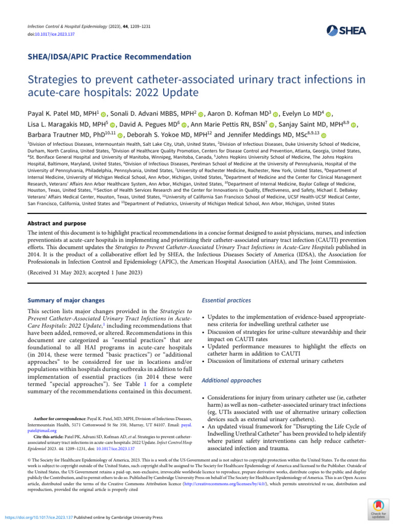 Strategies To Prevent Catheter Associated Urinary Tract Infections in ...