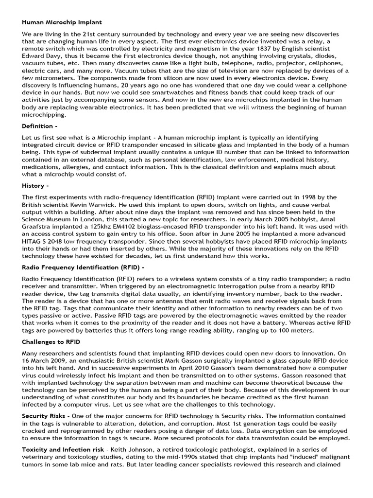 Human Microchip Implant | PDF | Radio Frequency Identification | Radio