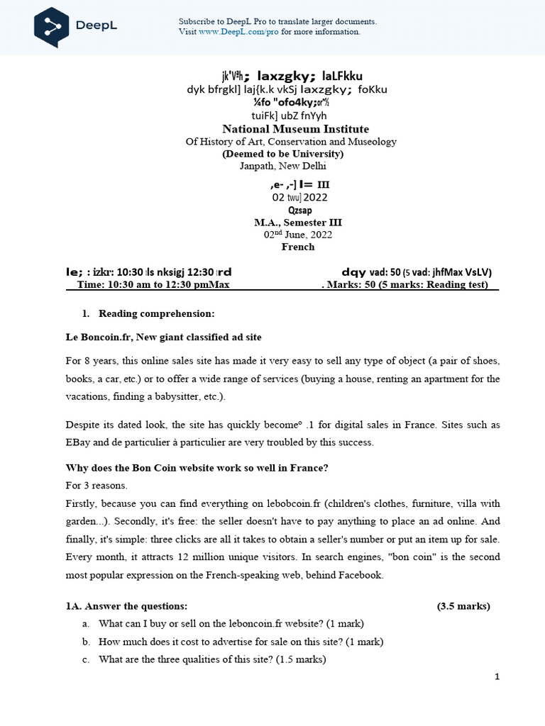 French-III SMPL Comprehn en | PDF