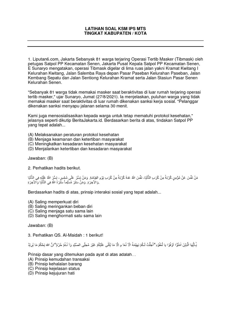 Latihan Soal KSM Ips Mts 2023 - Masagipedia | PDF