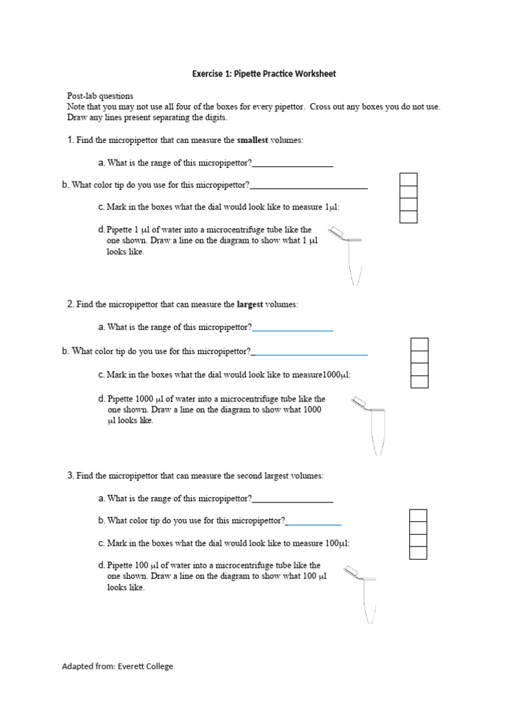 Exercise 1 Micropipetting Worksheet | PDF | Laboratories | Laboratory ...