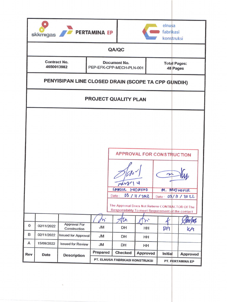 PEP-EFK-CPP-MECH-PLN-001-PROJECT QUALITY PLAN Rev. 0 Sign | PDF ...