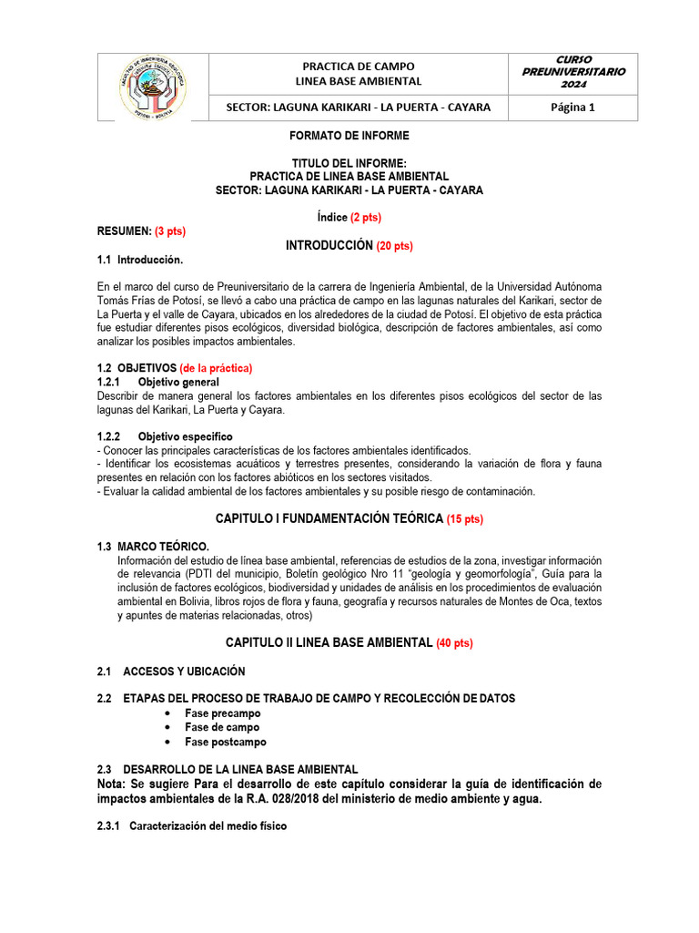 Formato de Informe Preuniversitario 2024.n | PDF | Entorno natural | Biodiversidad