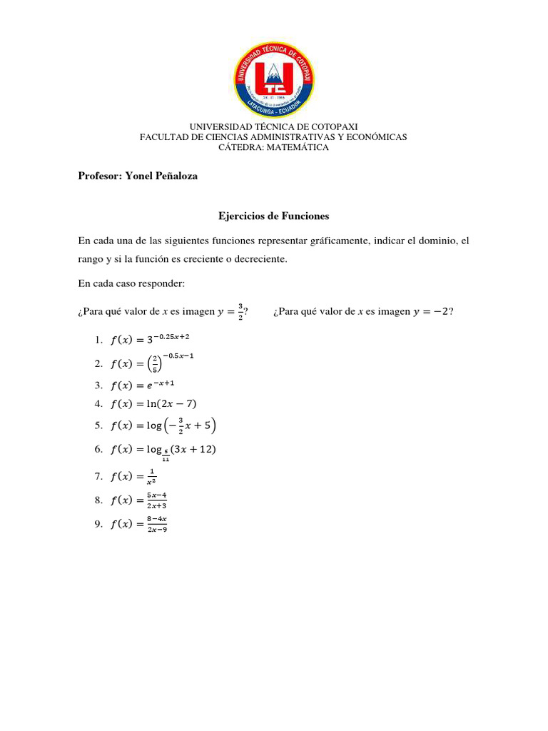 Ejercicios Funciones Ex Log Rac | PDF | Métodos y materiales de enseñanza