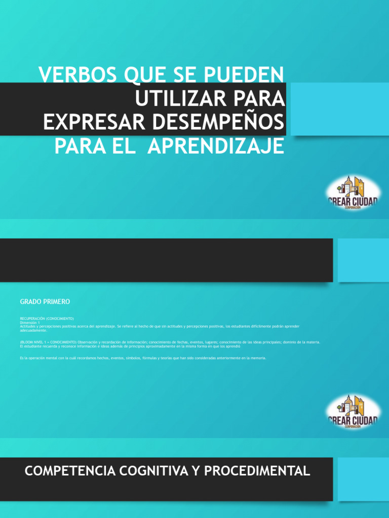 Verbos Que Se Pueden Utilizar para Expresar Desempeños | PDF