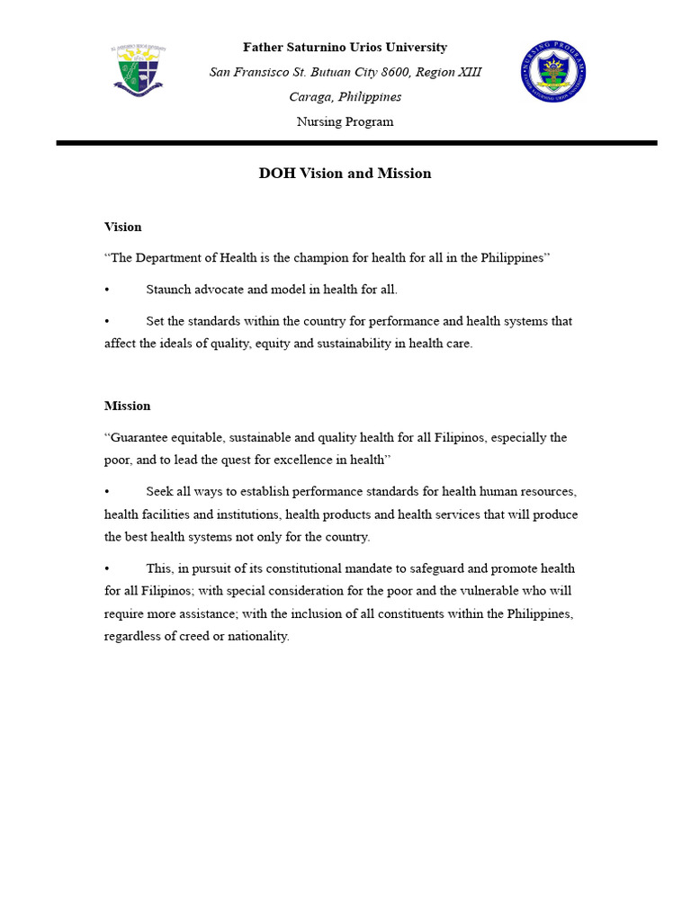 DOH Vision and Mission Overview | PDF | Self-Improvement | Science ...