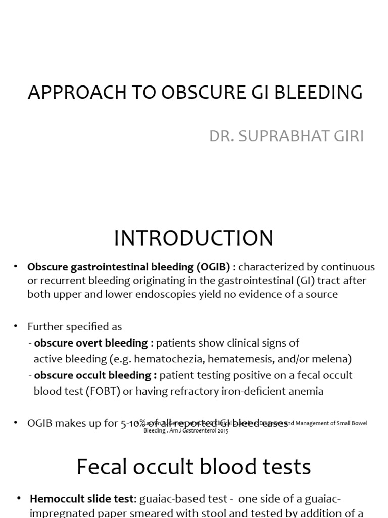 Approach To Obscure Gi Bleeding | PDF | Tissue (Biology) | Medical Specialties