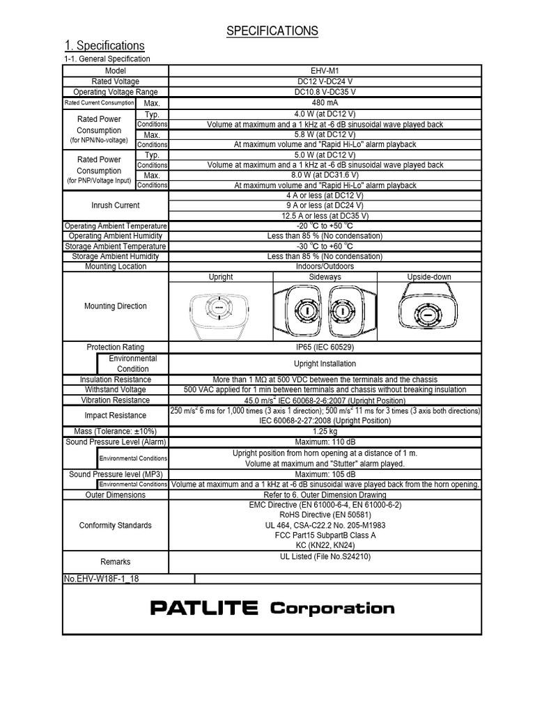 Ehv M1HG - Patlite - Parlante en | PDF | Power Supply | Bit Rate