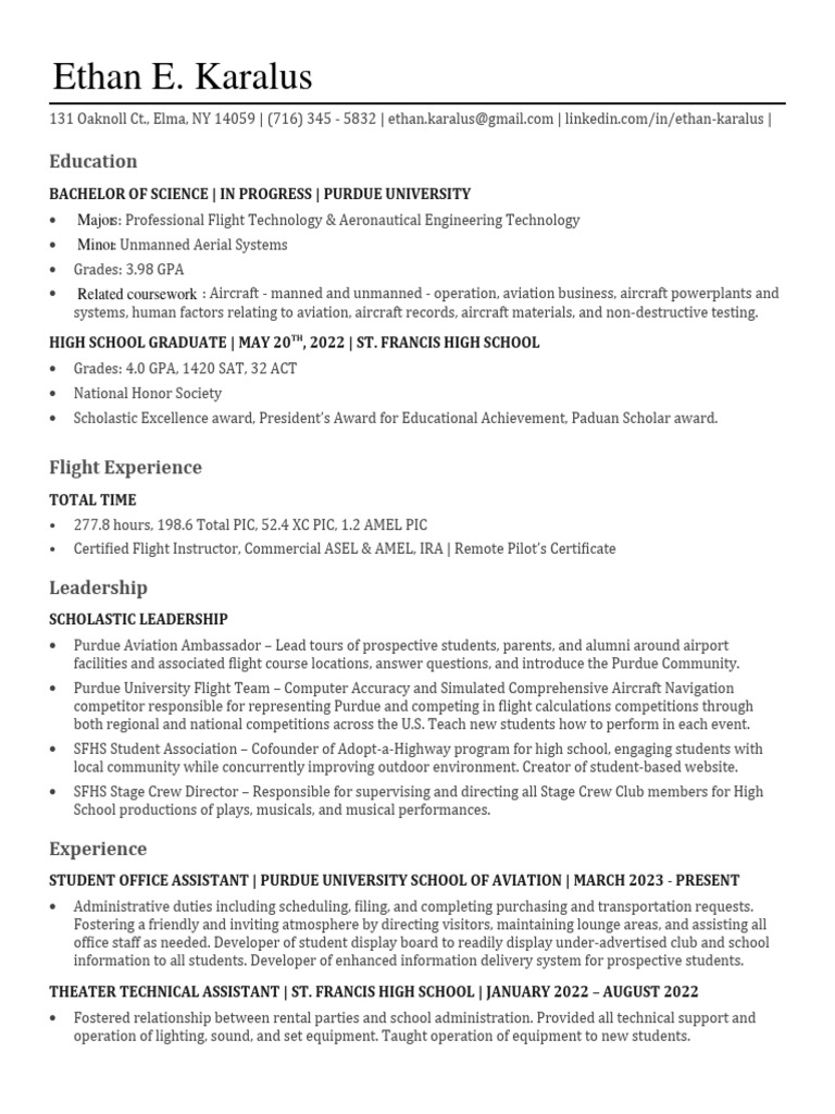 Ethan Karalus - Flight Resume | PDF | Aircraft | Aviation