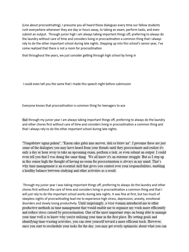 Time Managemnt Speech | PDF | Professional Skills | Procrastination