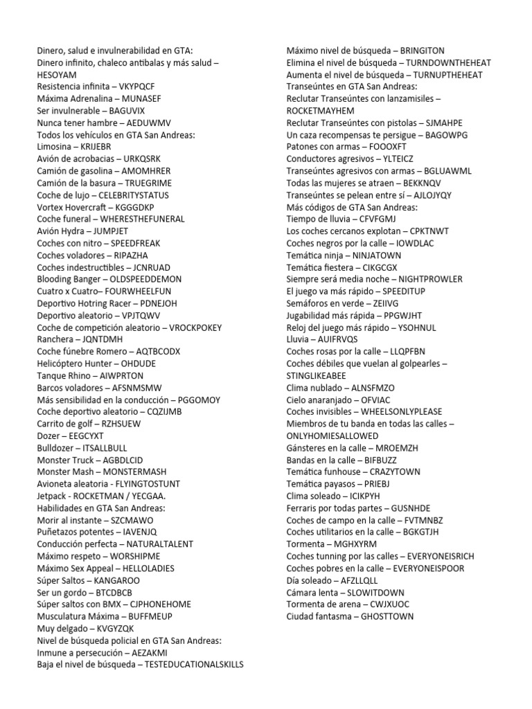 Trucos de San Andreas Gta | PDF | Adultos jóvenes