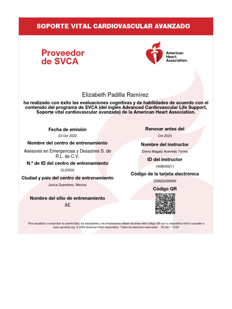 Certificado ACLS SVCA AHA 2022 | PDF
