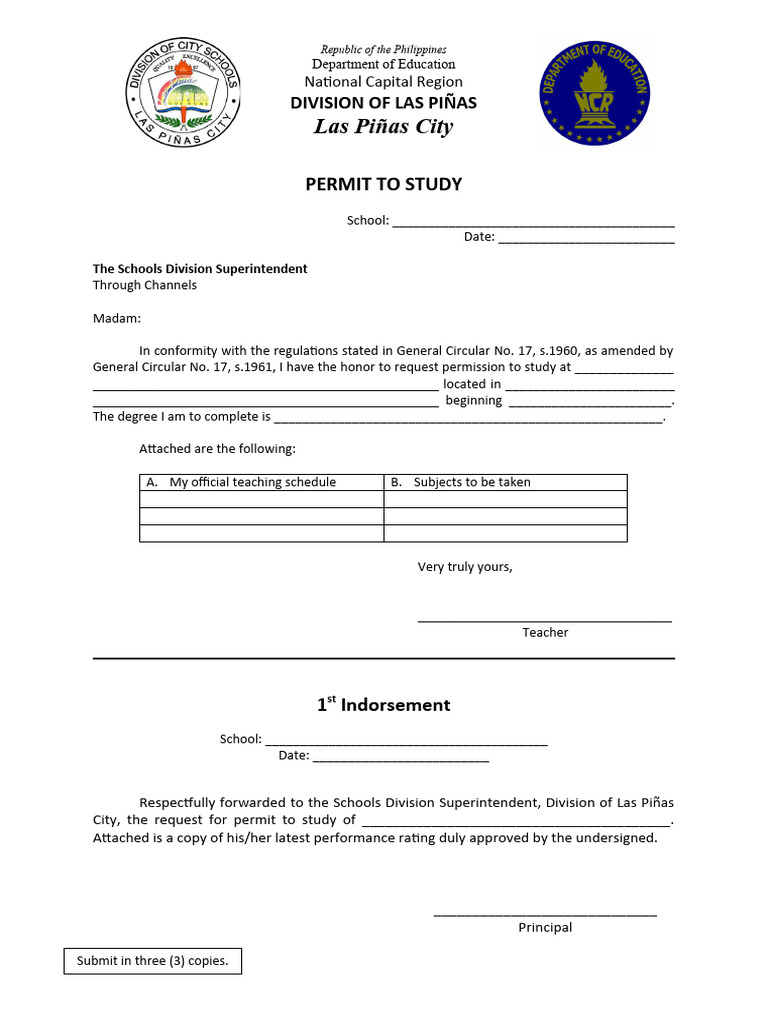 Permit to Study Request Template | PDF