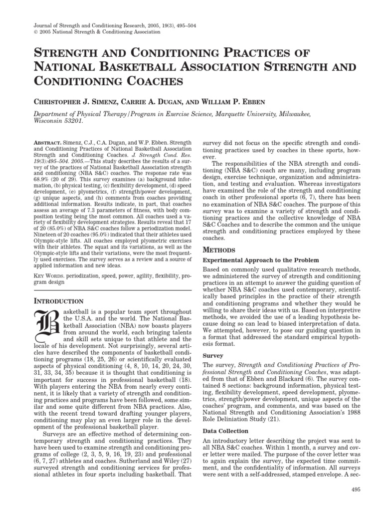 Strength and Conditioning Practices of National Basketball Association ...
