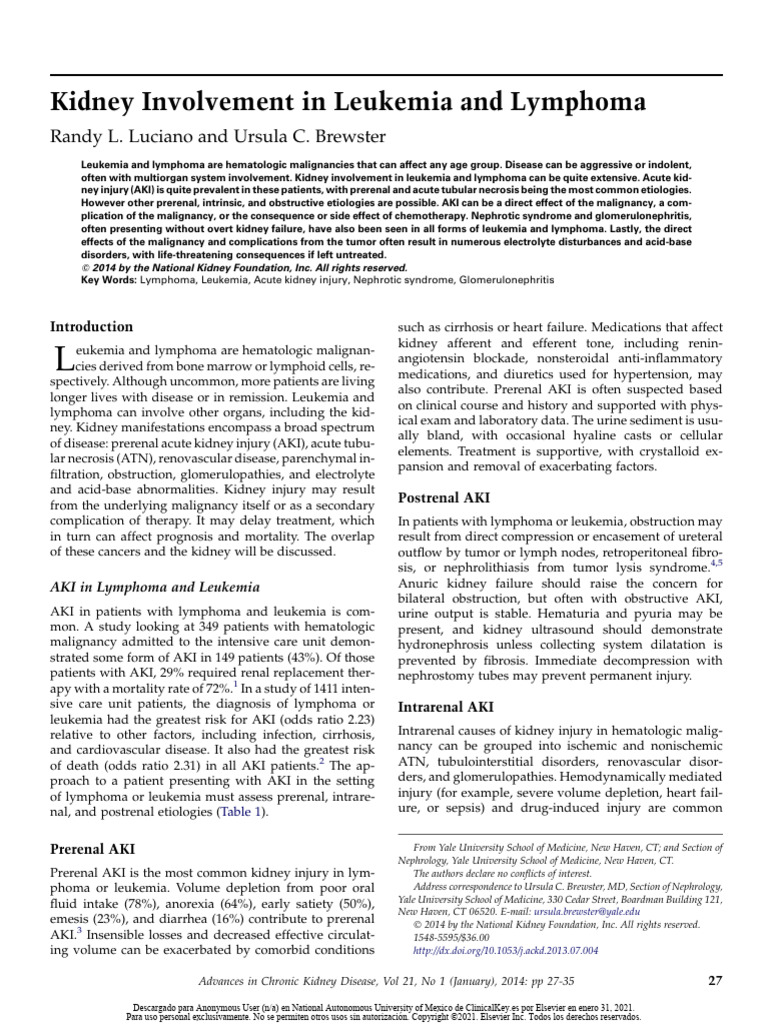 Afectación Renal en Leucemia y Linfomas ACKD | PDF | Thrombosis | Lymphoma