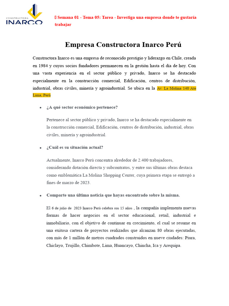 Empresa Constructora Inarco Perú | PDF | Negocios | Derecho