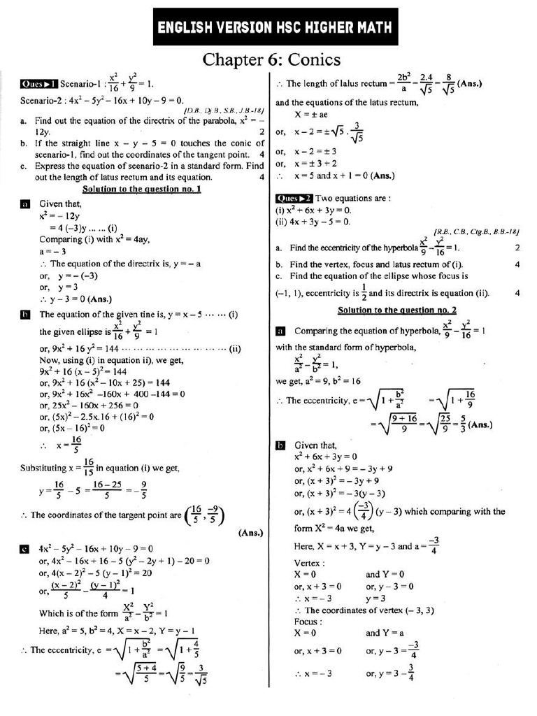 HSC Ev Higher Mathematics 2nd Paper 6th Chapter Note | PDF