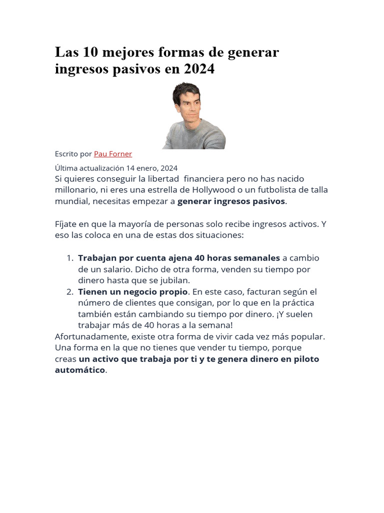 Las 10 Mejores Formas de Generar Ingresos Pasivos en 2024 | PDF | Blog ...