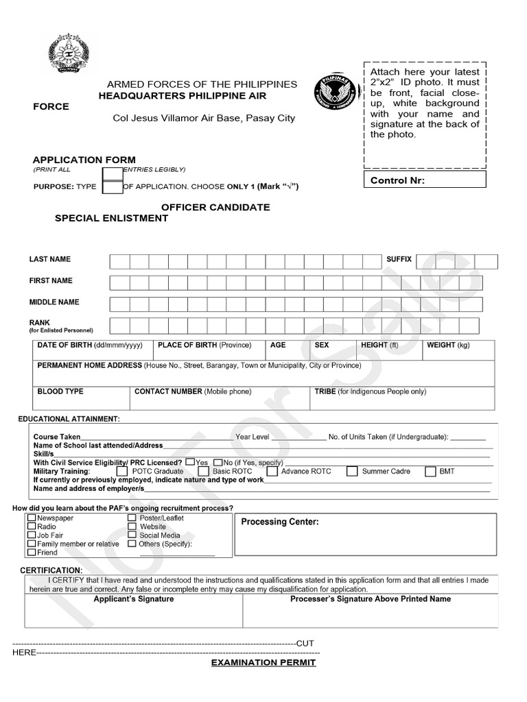 Generic Application For PAFOC Class 2024 (18 APR 2023) | PDF