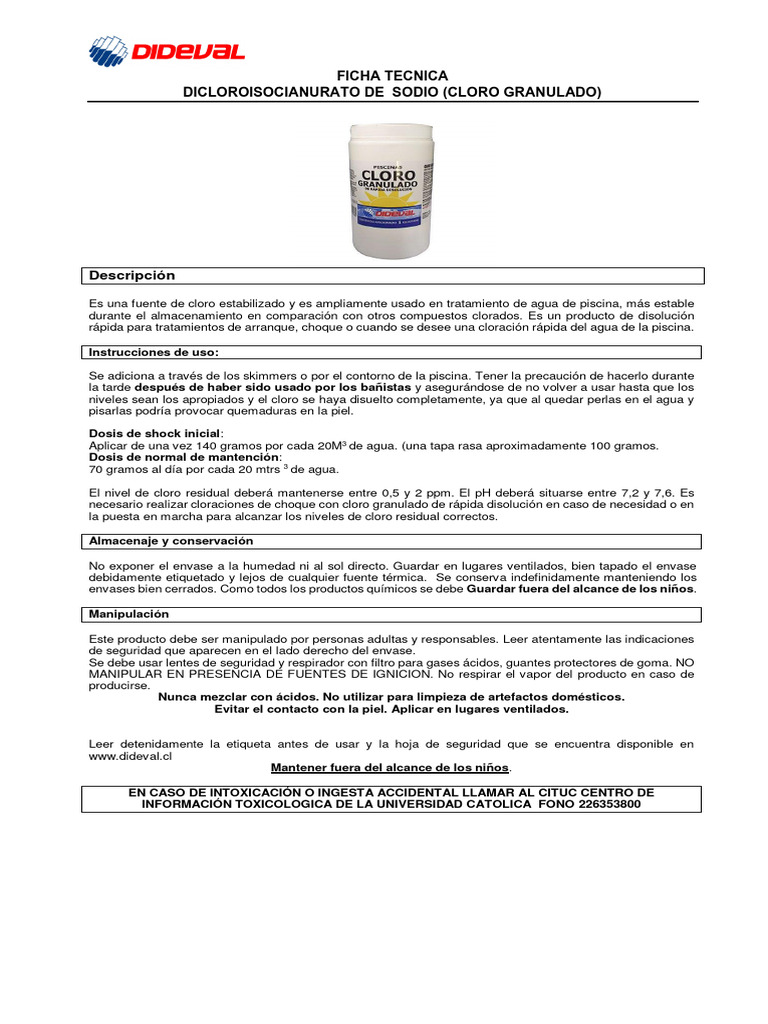 Ficha Tecnica Cloro Granulado | PDF