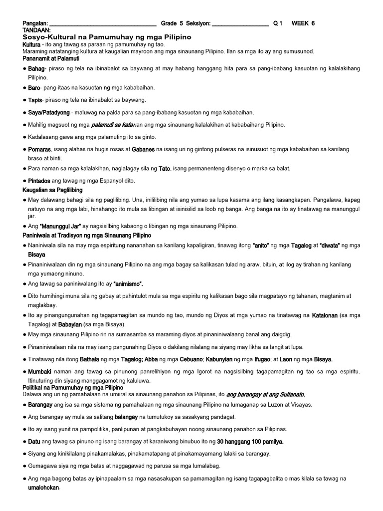 Written Work Grade 5 Week 6 Quarter 1 Sept. 30 2023 | PDF