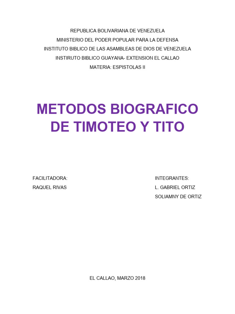 Metodo Biografico Timoteo T Tito | PDF | Pablo el apóstol | Biblia