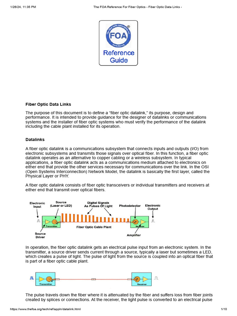 The FOA Reference For Fiber Optics - Fiber Optic Data Links | PDF | Optical Fiber | Wavelength ...