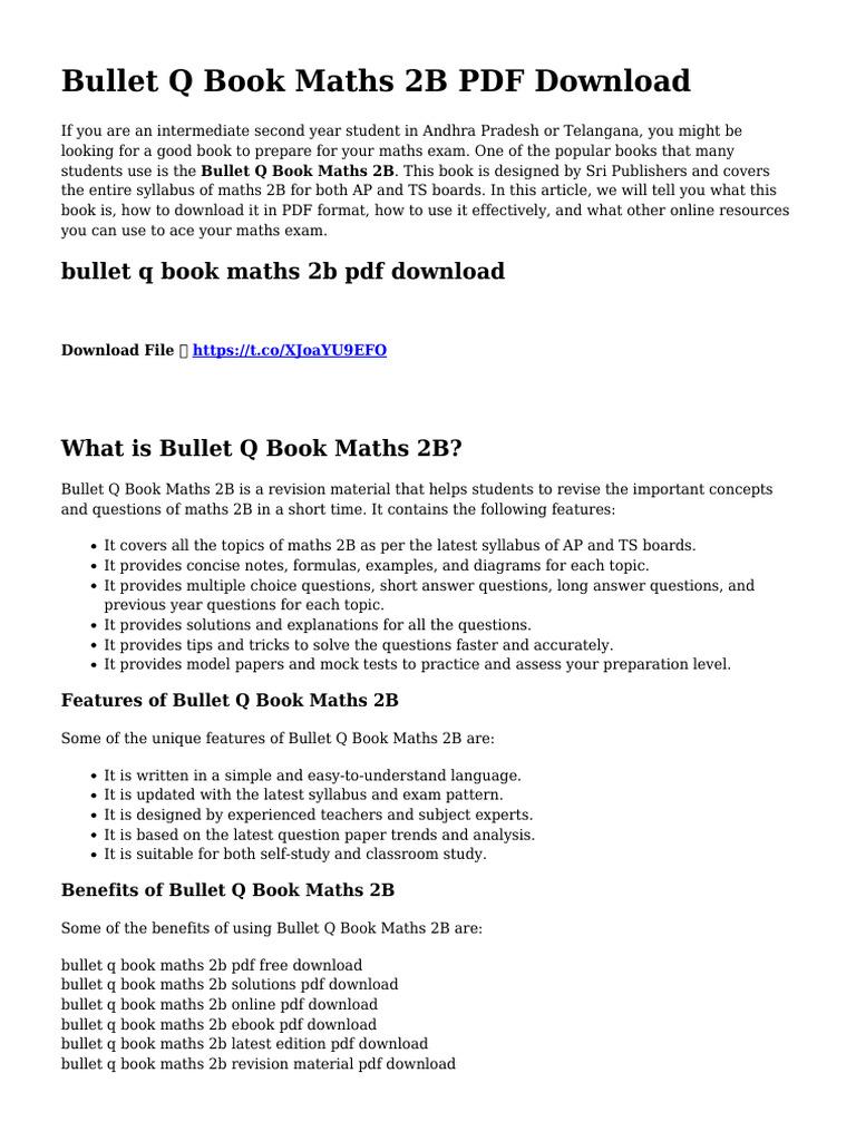 Bullet Q Book Maths 2b PDF Download | PDF | Mathematics | Advanced ...
