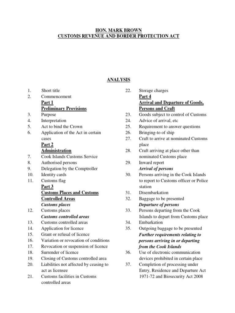 Customs Revenue and Border Protection Act 2012 | PDF | Customs | Search ...
