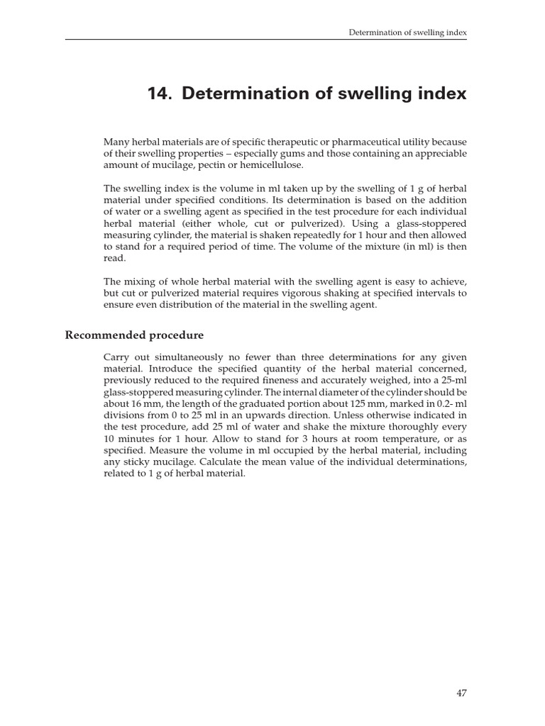 Determination of Swelling Index | PDF