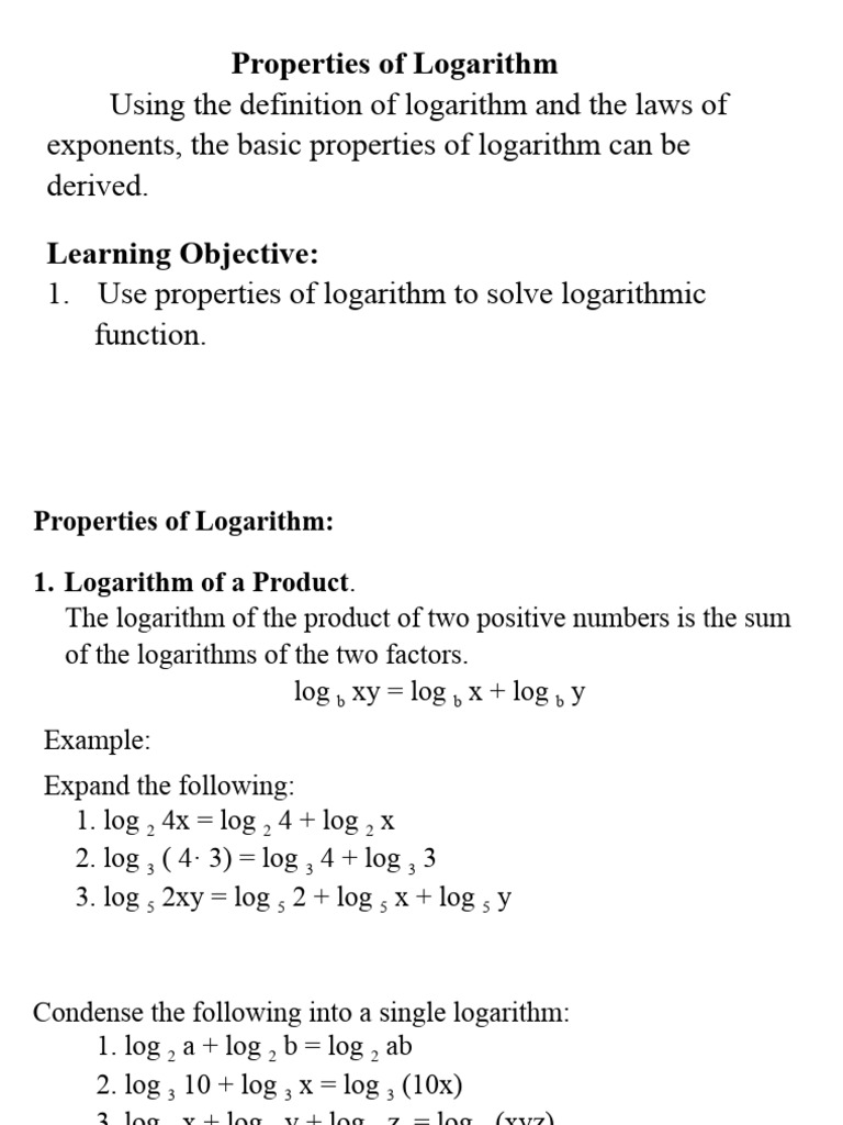 Properties of Logarithm | PDF | Logarithm | Number Theory