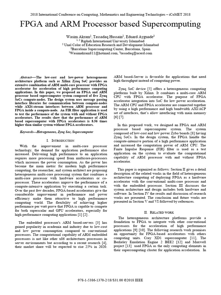 Fpga Arm Processor Based Supercomputiing Pdf Field Programmable Gate Array Multi Core
