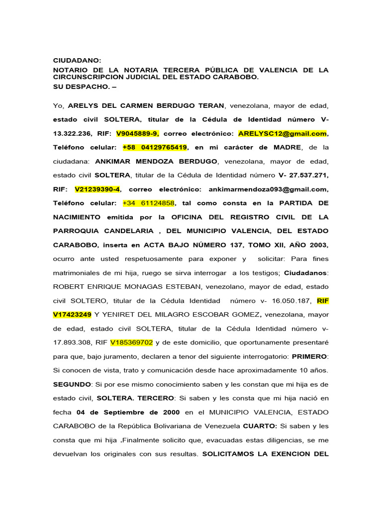 Carta de Solteria Mileidy | PDF