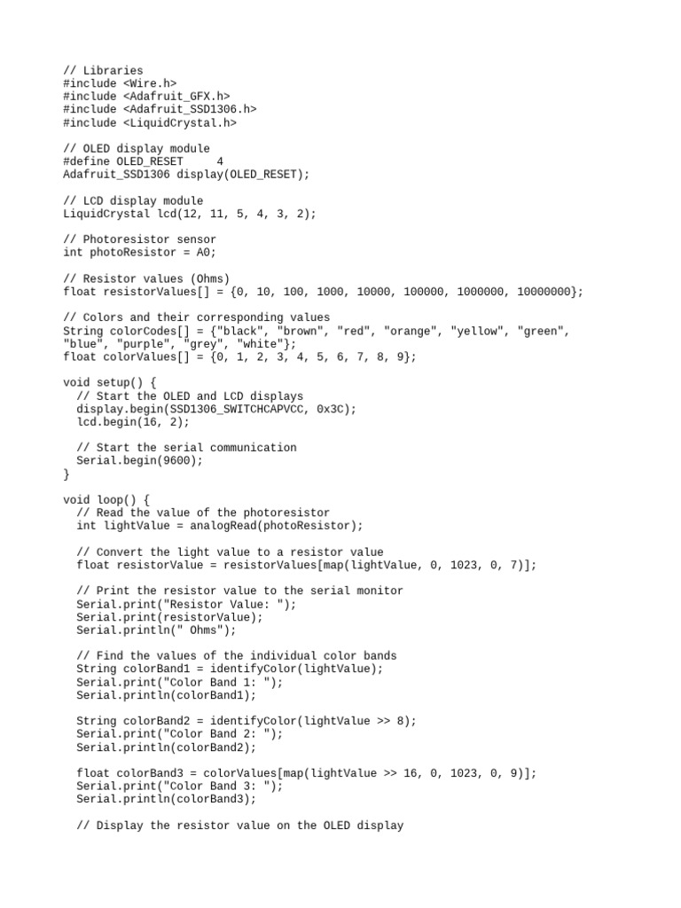 Codigo Arduino en Base A Resistencias | PDF | Ingenieria Eléctrica ... Codigo Arduino en Base A Resistencias | PDF | Ingenieria Eléctrica ...