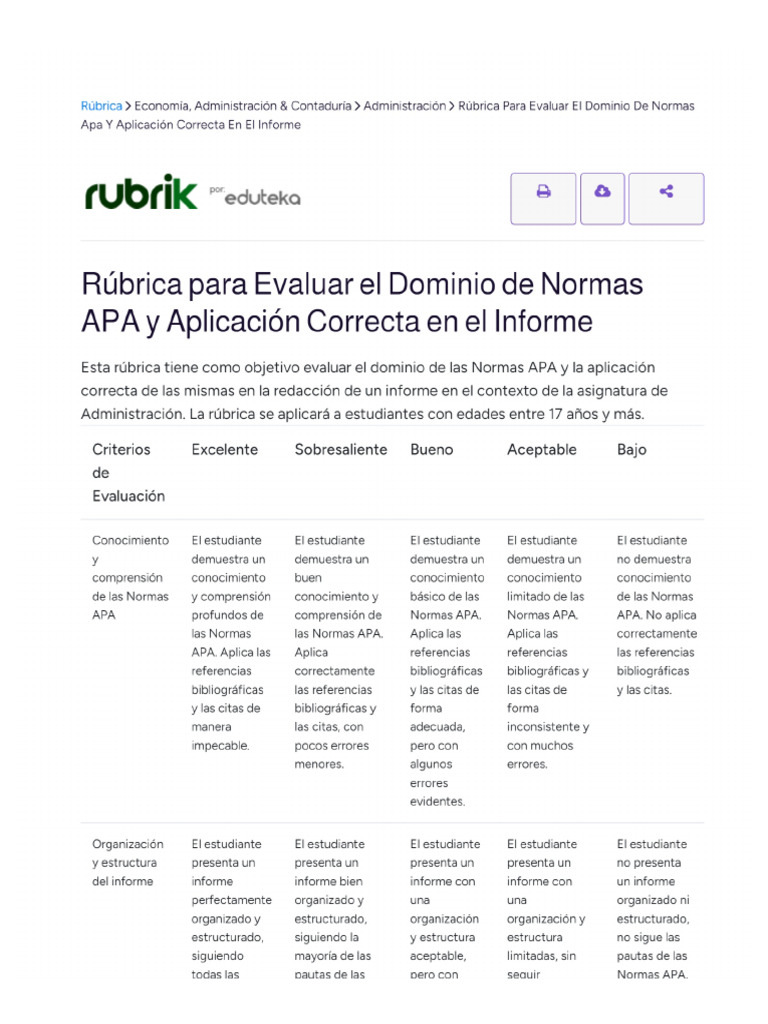Rúbrica para Evaluar El Dominio de Normas Apa Y Aplicación Correcta en El Informe | PDF