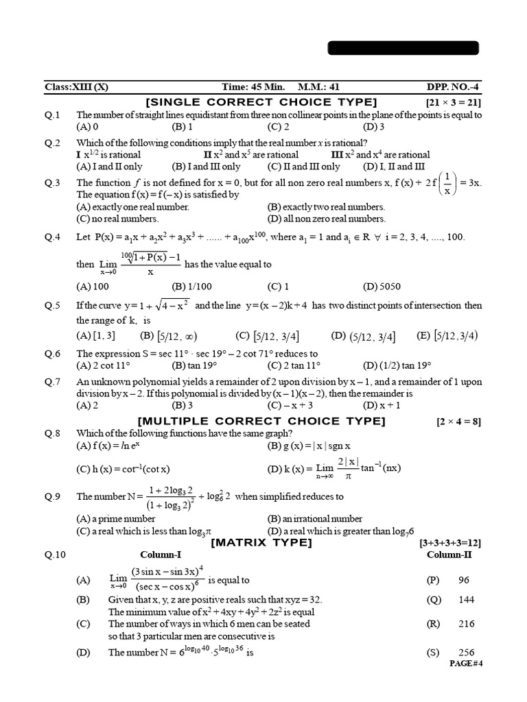DPP 4 | PDF | Polynomial | Line (Geometry)
