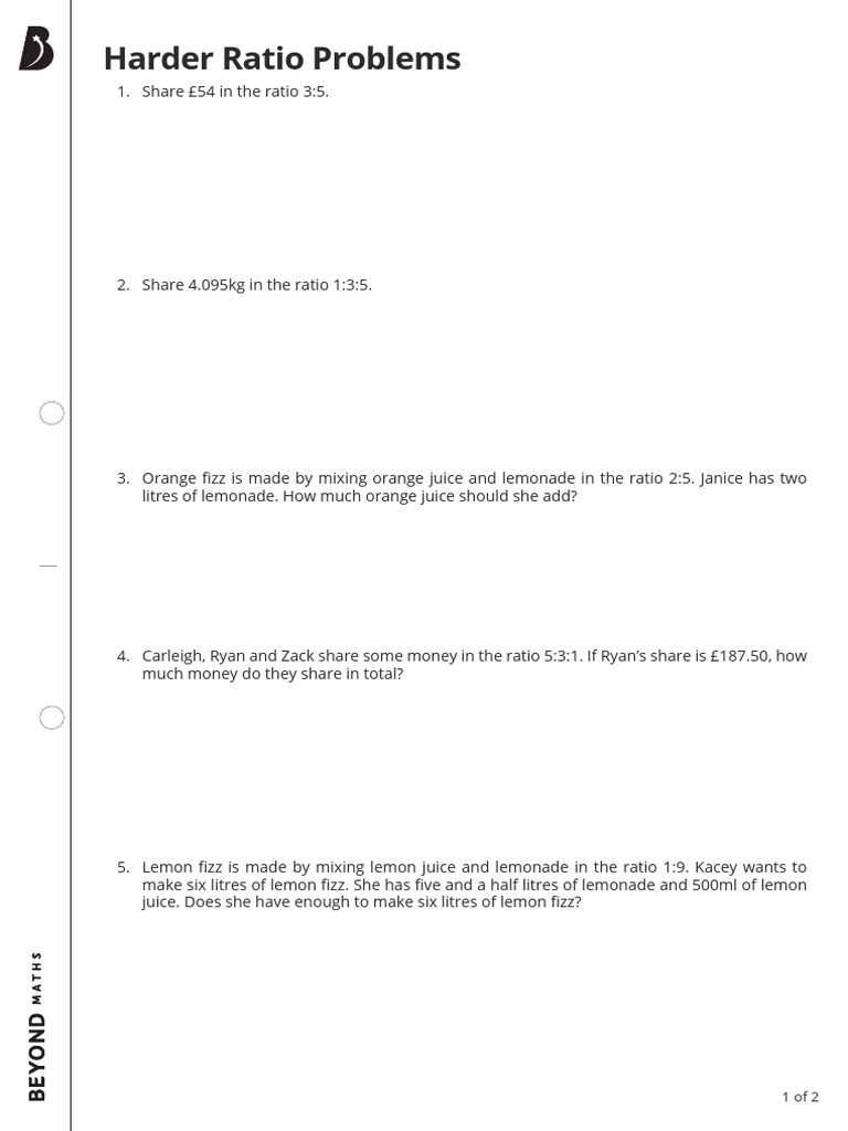 Maths Harder Ratio Problems Yr7.199839688 | PDF | Metrology | Quantity