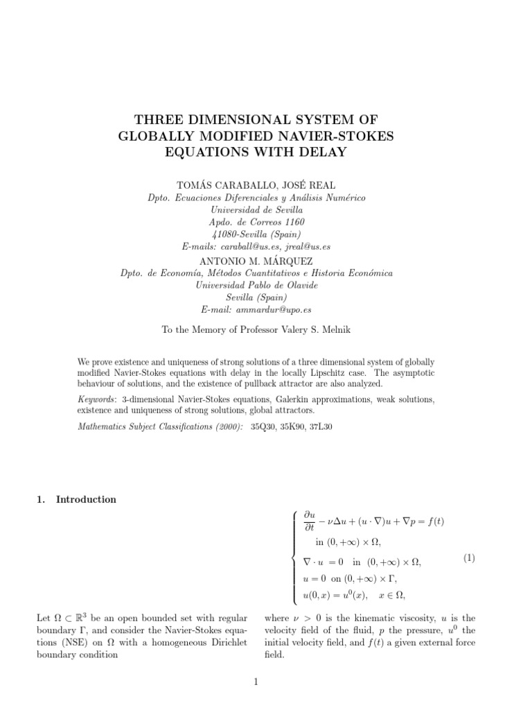 Three Dimensional Systems of Globally Modified Navier Stokes | PDF ...