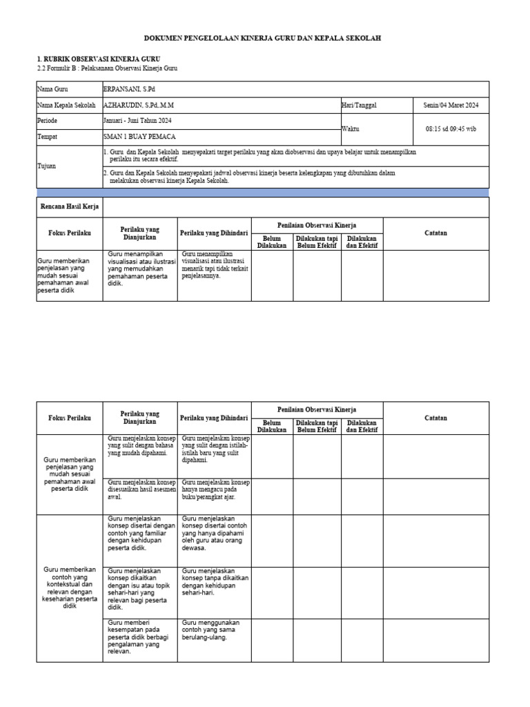 Form Observasi Guru - Final | PDF