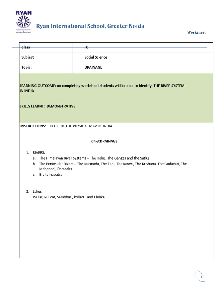 Drainage - Worksheet 1 | PDF