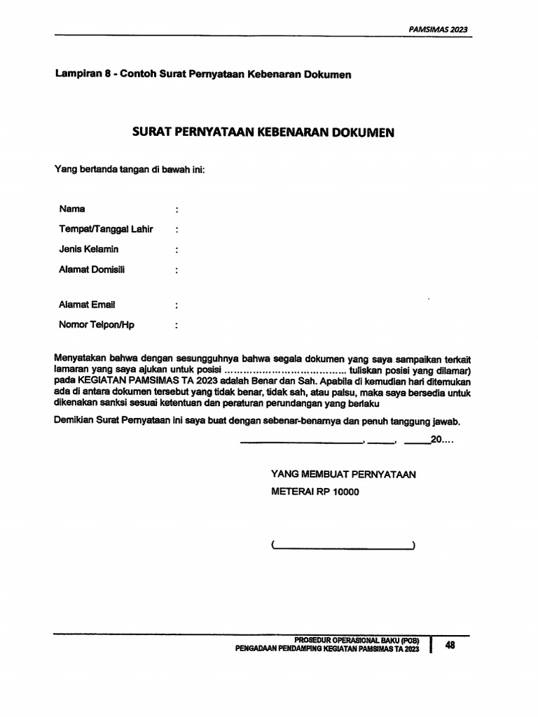Format Surat Pernyataan Kebenaran Dokumen | PDF